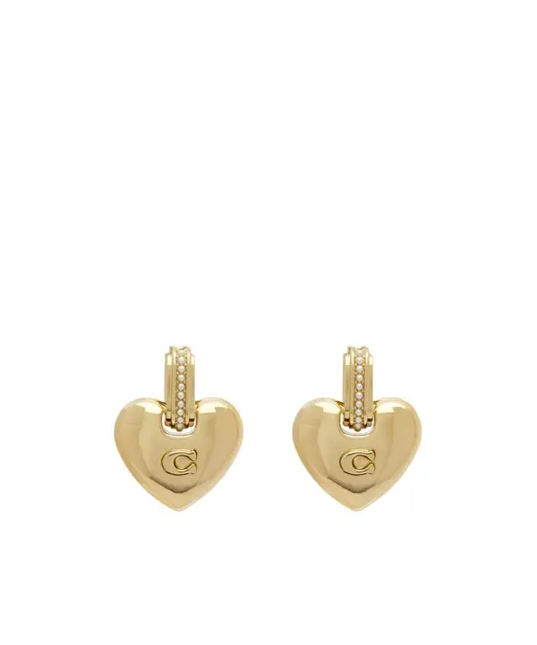 COACH Heart Shaped Pendant Earrings With Beaded Detail - Yellow
