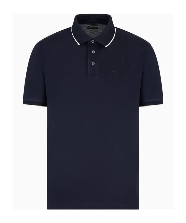 Emporio Armani Logo Embroidered Polo Shirt - Navy Blue