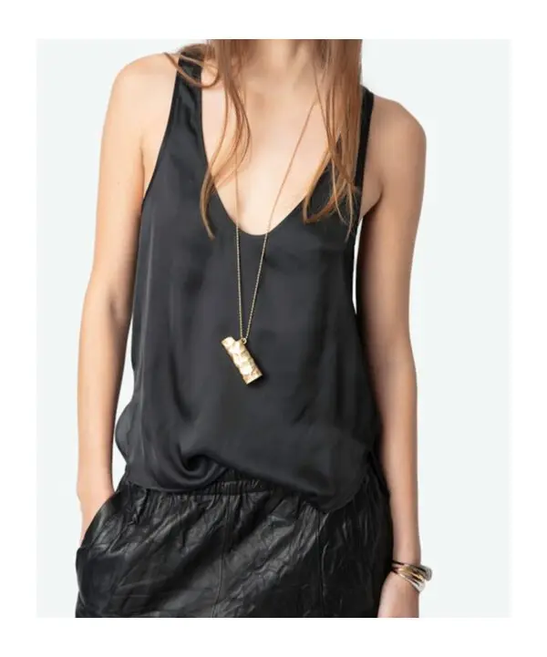 Zadig&Voltaire Tarys Satin Tank Top With Rhinestone Wings - Black