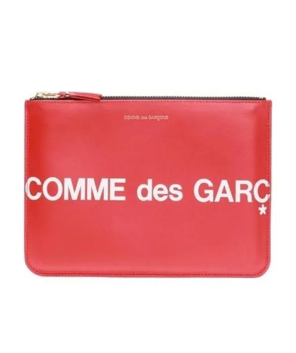 Comme Des Garçons Leather Pouch With Printed Branding