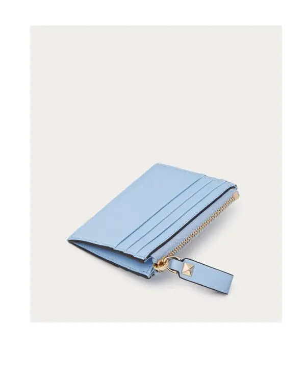 Valentino Garavani Rockstud Calfskin Cardholder With Zip - Blue