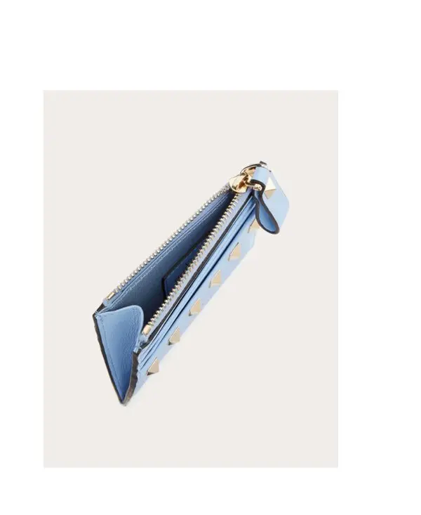 Valentino Garavani Rockstud Calfskin Cardholder With Zip - Blue