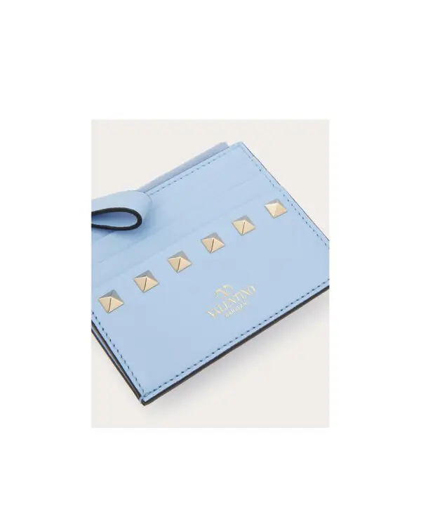 Valentino Garavani Rockstud Calfskin Cardholder With Zip - Blue
