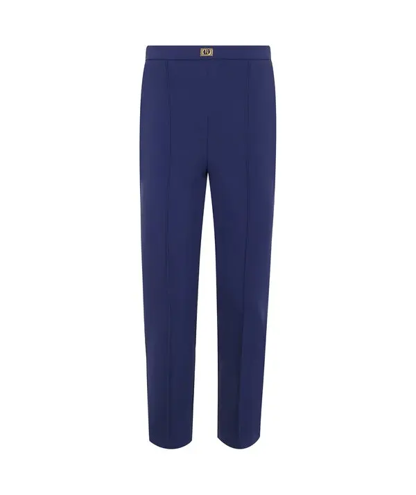 Elisabetta Franchi Logo Plaque Crepe Tailored Trousers - Blue