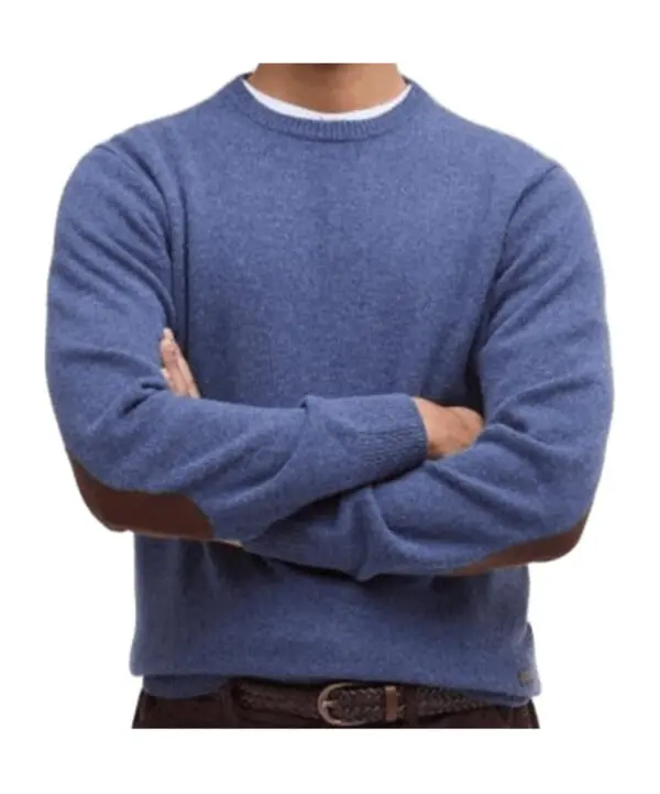 Barbour Crew Neck Sweater With Leather Elbow Patches