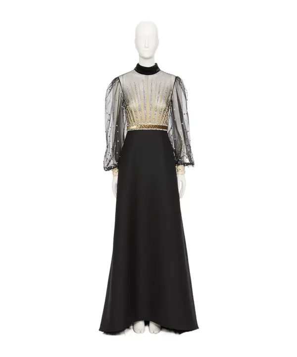 Valentino Garavani Long Sleeve Embellished Tulle Gown