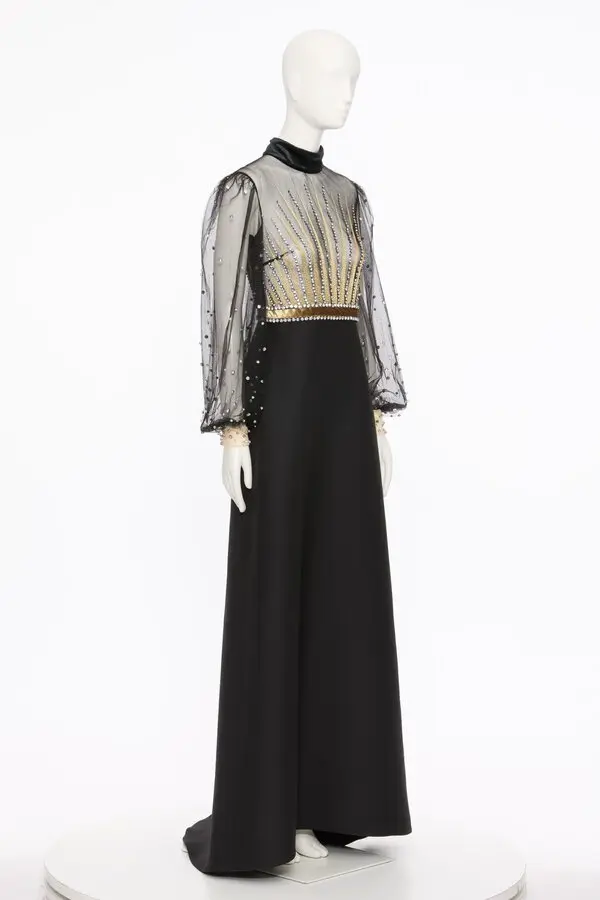 Valentino Garavani Long Sleeve Embellished Tulle Gown