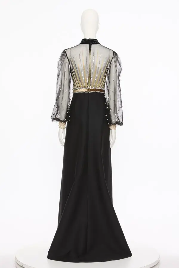 Valentino Garavani Long Sleeve Embellished Tulle Gown