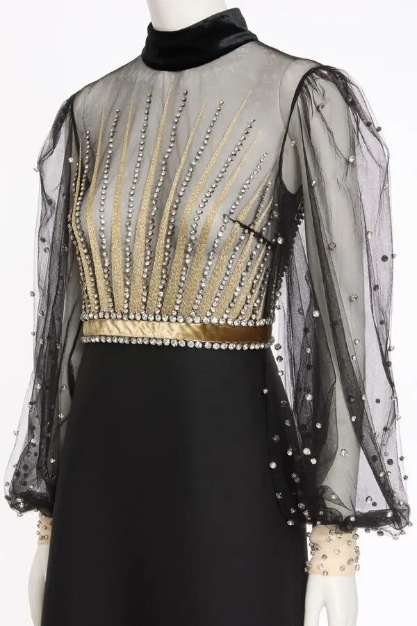 Valentino Garavani Long Sleeve Embellished Tulle Gown