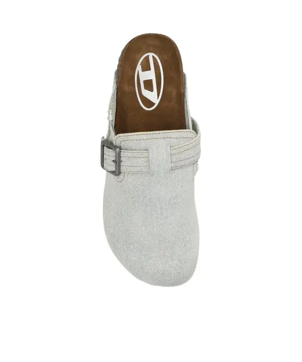 DIESEL® D-woodstock X Denim Slippers With Buckle Straps
