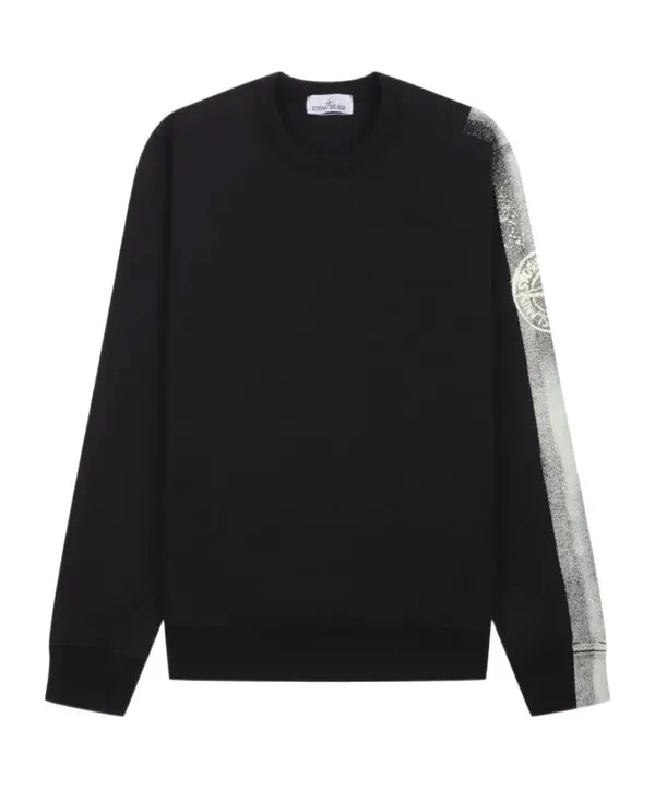 Stone Island Logo Printed Crewneck Sweatshirt - Black