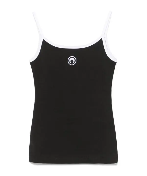 MARINE SERRE Contrast Trim Moon Logo Ribbed Tank Top - Black