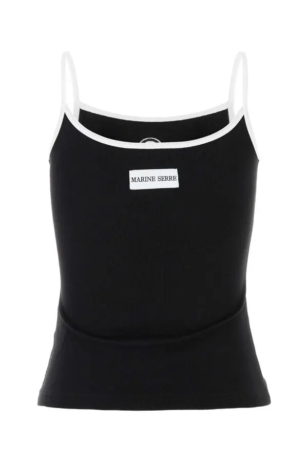 MARINE SERRE Contrast Trim Moon Logo Ribbed Tank Top