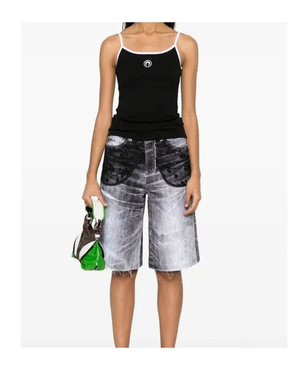 MARINE SERRE Contrast Trim Moon Logo Ribbed Tank Top