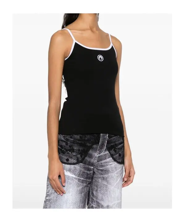MARINE SERRE Contrast Trim Moon Logo Ribbed Tank Top