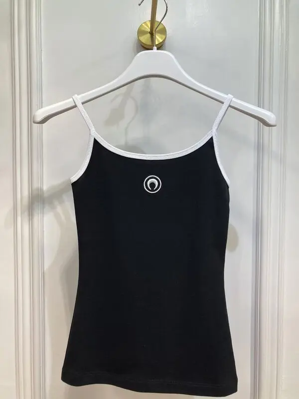 MARINE SERRE Contrast Trim Moon Logo Ribbed Tank Top
