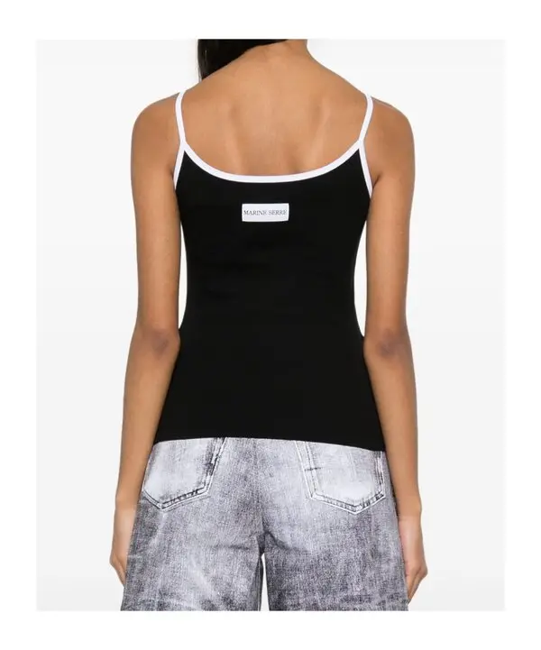 MARINE SERRE Contrast Trim Moon Logo Ribbed Tank Top