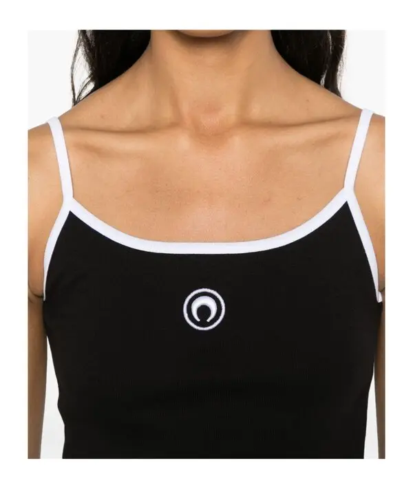 MARINE SERRE Contrast Trim Moon Logo Ribbed Tank Top