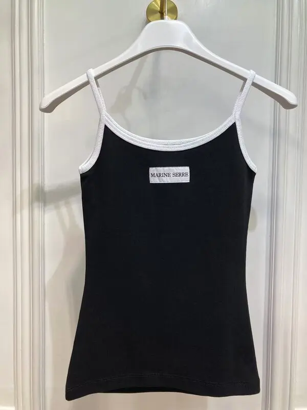 MARINE SERRE Contrast Trim Moon Logo Ribbed Tank Top