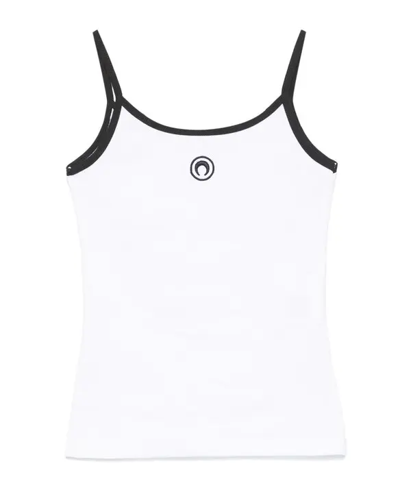 MARINE SERRE Contrast Trim Moon Logo Ribbed Tank Top - White
