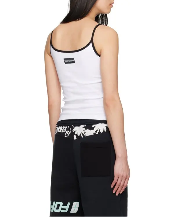 MARINE SERRE Contrast Trim Moon Logo Ribbed Tank Top - White