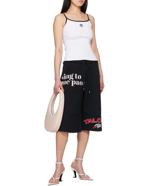 MARINE SERRE Contrast Trim Moon Logo Ribbed Tank Top - White