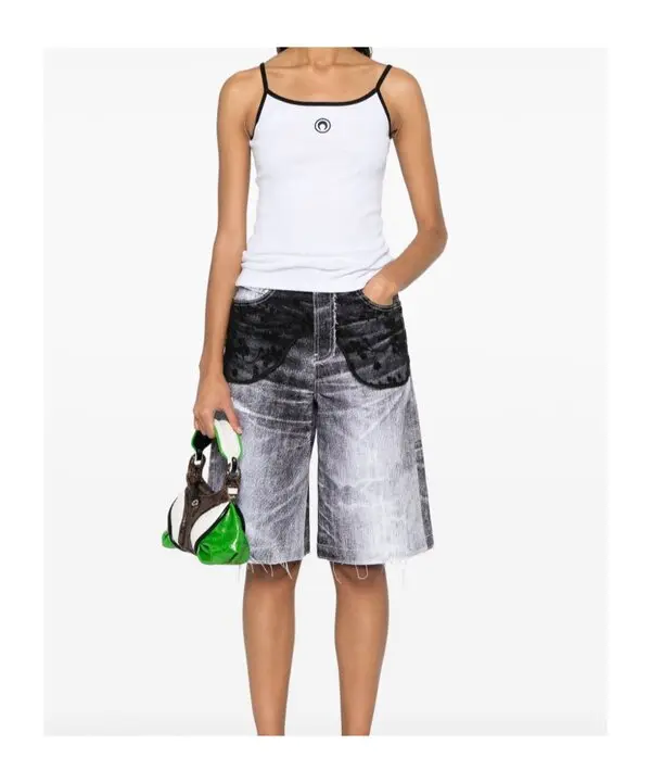 MARINE SERRE Contrast Trim Moon Logo Ribbed Tank Top - White