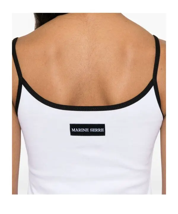 MARINE SERRE Contrast Trim Moon Logo Ribbed Tank Top - White