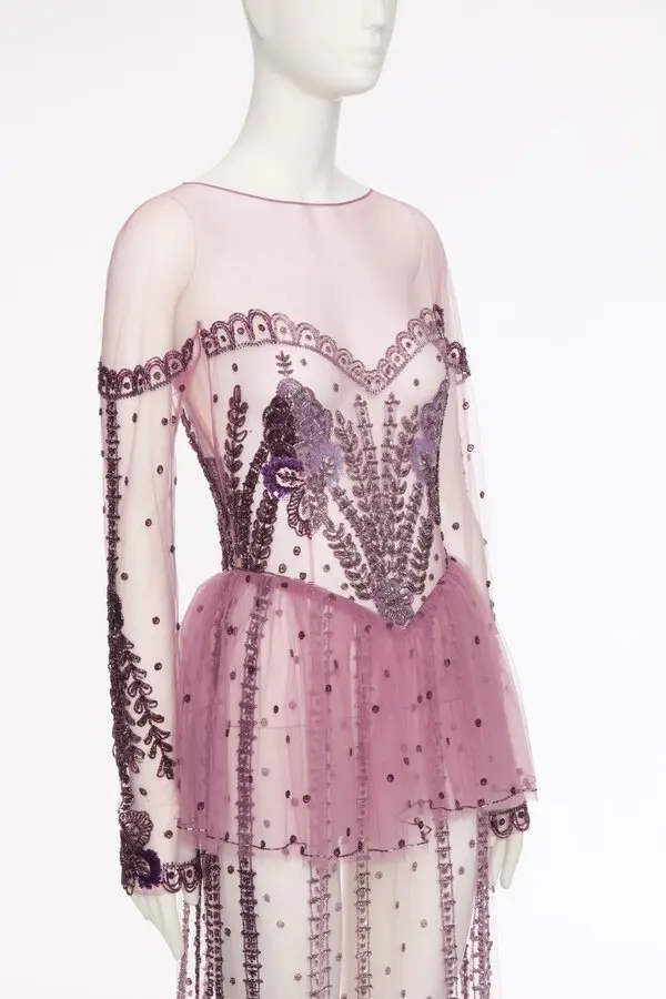 Valentino Garavani Long Sleeve Sheer Embroidered Dress