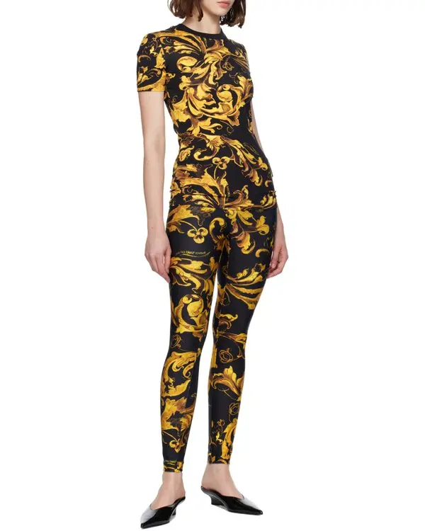 Versace Barocco-printed Stretched Leggings - Black