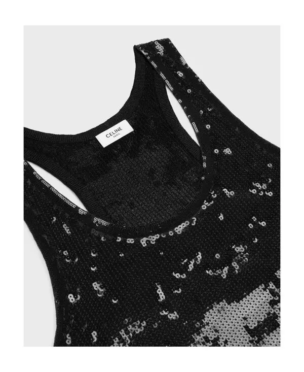 Celine Sequin Embroidered Silk Tank Top