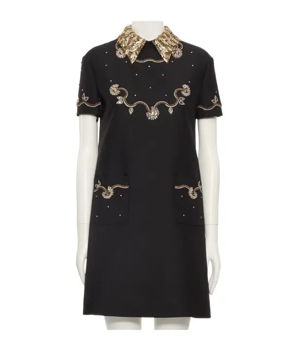 Valentino Garavani Embellished Lapel Collar Short Sleeve Dress