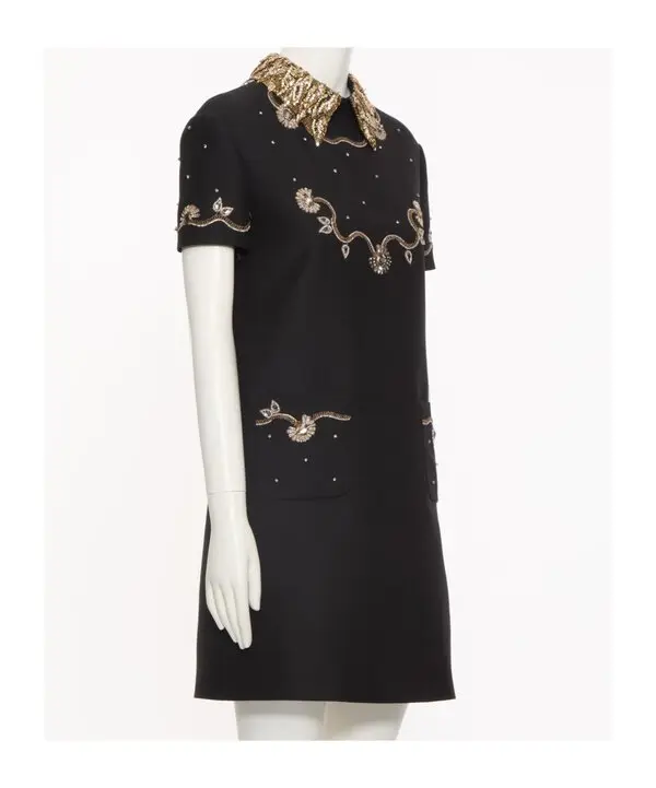 Valentino Garavani Embellished Lapel Collar Short Sleeve Dress