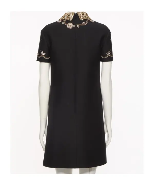 Valentino Garavani Embellished Lapel Collar Short Sleeve Dress