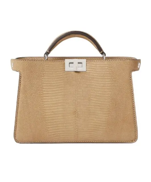 Fendi Peekaboo Iseeu X-cross Nubuck Lizard Leather Bag - Beige