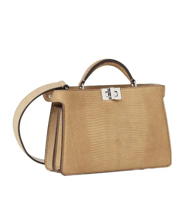 Fendi Peekaboo Iseeu X-cross Nubuck Lizard Leather Bag - Beige