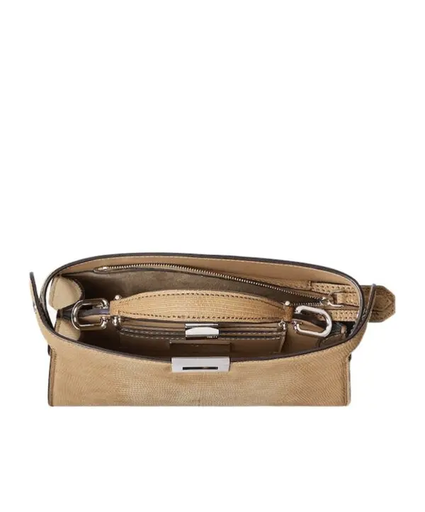 Fendi Peekaboo Iseeu X-cross Nubuck Lizard Leather Bag - Beige