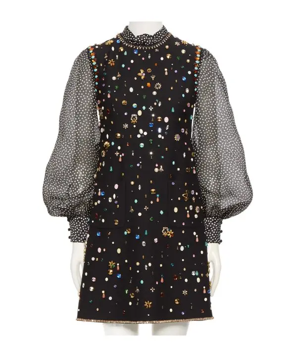 Valentino Garavani Embellished Long Sleeve Dress With Graphic Print