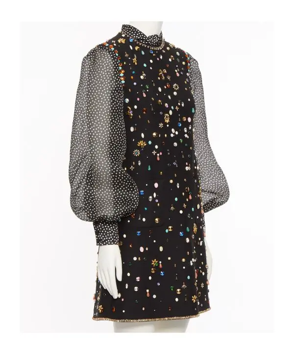 Valentino Garavani Embellished Long Sleeve Dress With Graphic Print
