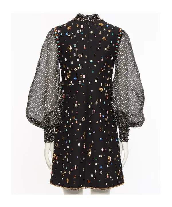 Valentino Garavani Embellished Long Sleeve Dress With Graphic Print