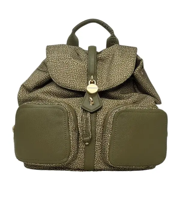 Borbonese Flap-top Printed Backpack - Olive Green