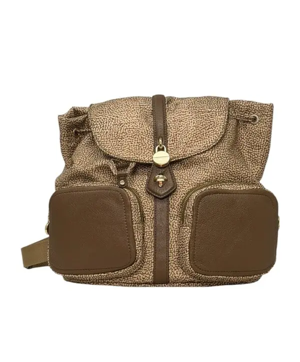 Borbonese Flap Printed Backpack - Beige Brown