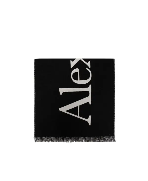 Alexander McQueen Logo Intarsia Knitted Fringed Scarf - Black