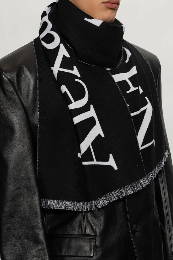 Alexander McQueen Logo Intarsia Knitted Fringed Scarf