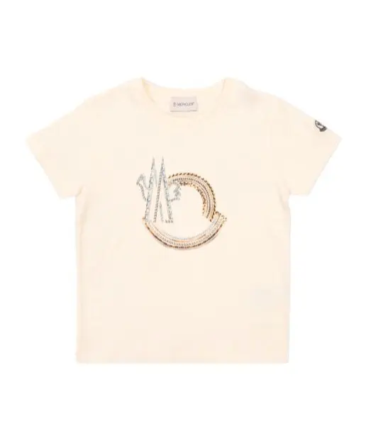 Moncler Logo Print Sequin Embellished Cotton T-shirt - Beige