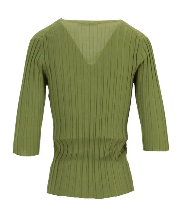 Lela Rose V-neck Ribbed Knit Sweater - Green