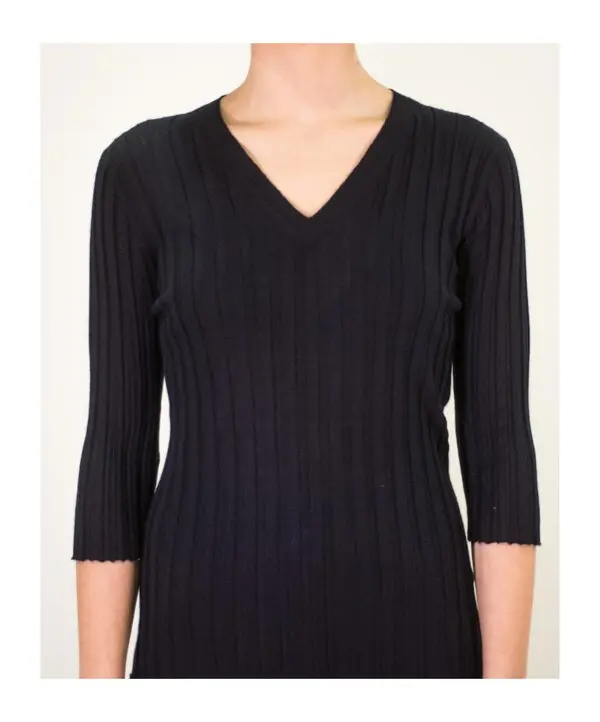 Lela Rose V-neck Ribbed 3/4 Sleeve Sweater