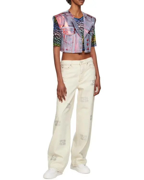 GANNI Leopard-printed Crewneck Cropped T-shirt