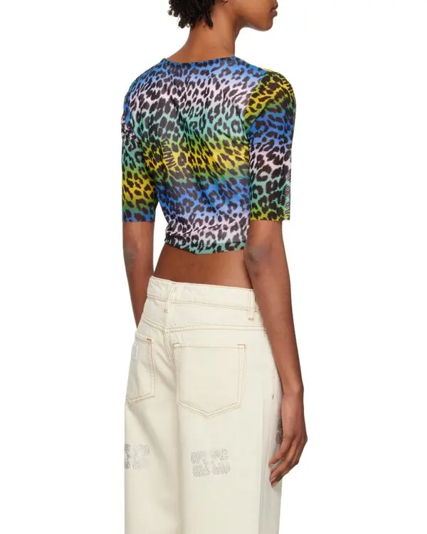 GANNI Leopard-printed Crewneck Cropped T-shirt