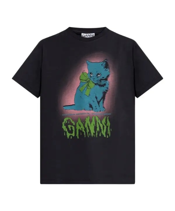 GANNI Graphic Cat Print T-shirt